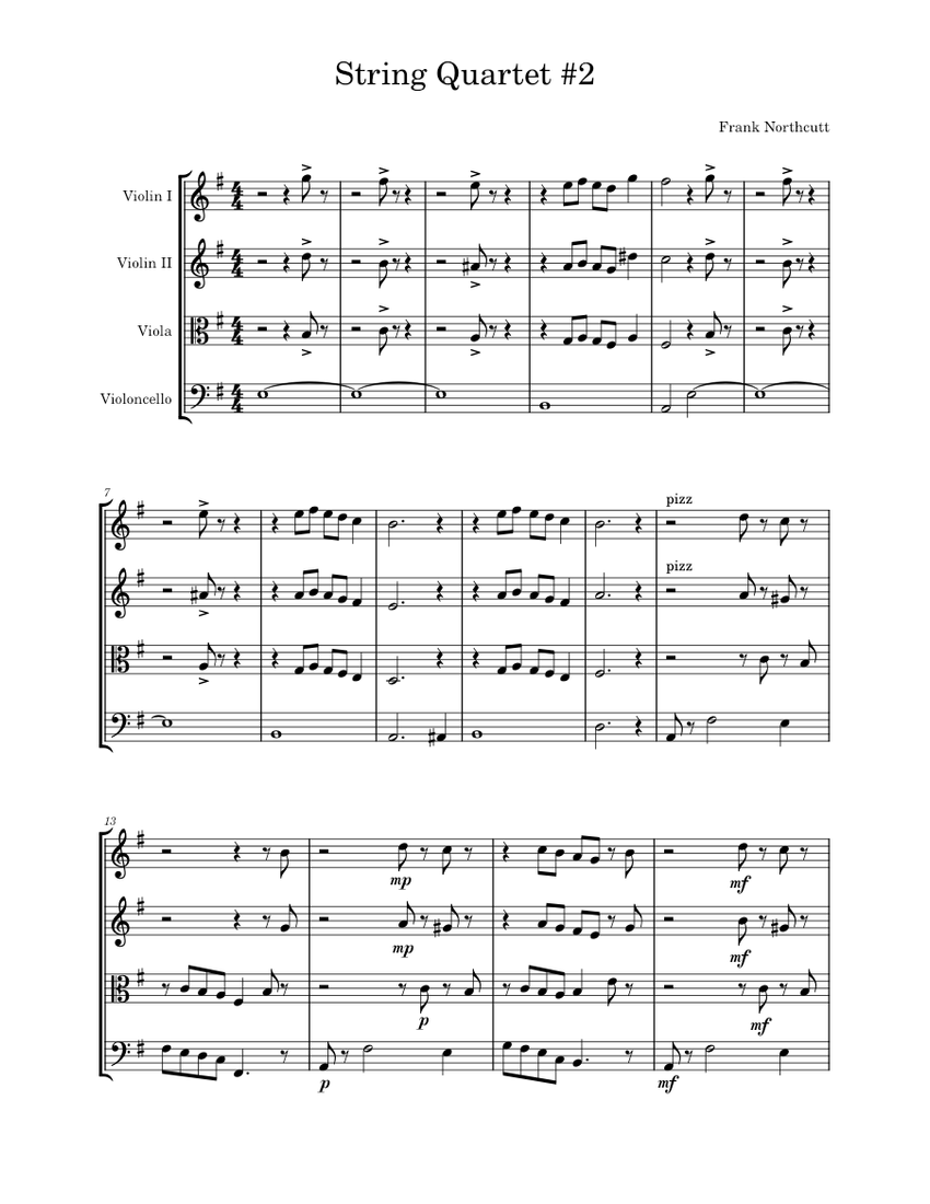 String Quartet #2; 1st mvmt - Frank Northcutt Sheet music for Violin ...