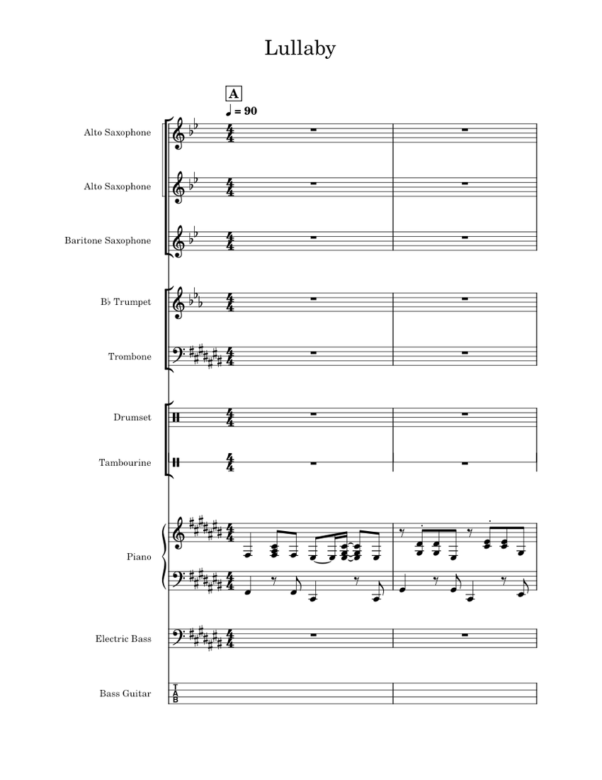 Lullaby Sheet music for Piano, Trombone, Tambourine, Saxophone alto ...