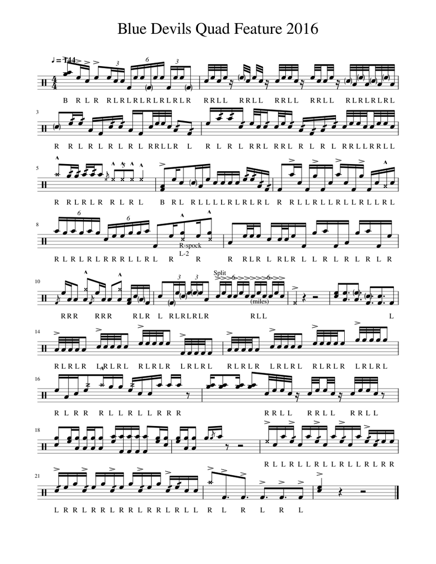 Blue Devils Quad Feature 2016 Sheet music for Tenor drum (Solo ...