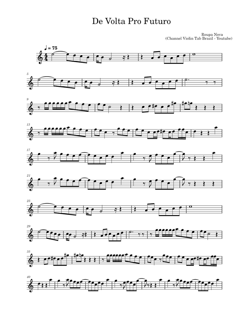 De volta pro futuro – Roupa Nova (Channel Violin Tab Brazil) Sheet ...