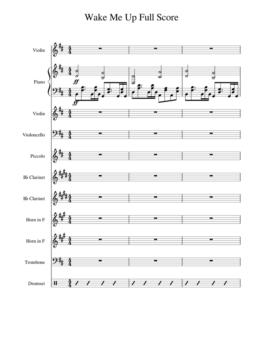 Wake Me Up Full Score Sheet music for Piano, Trombone, Flute piccolo ...