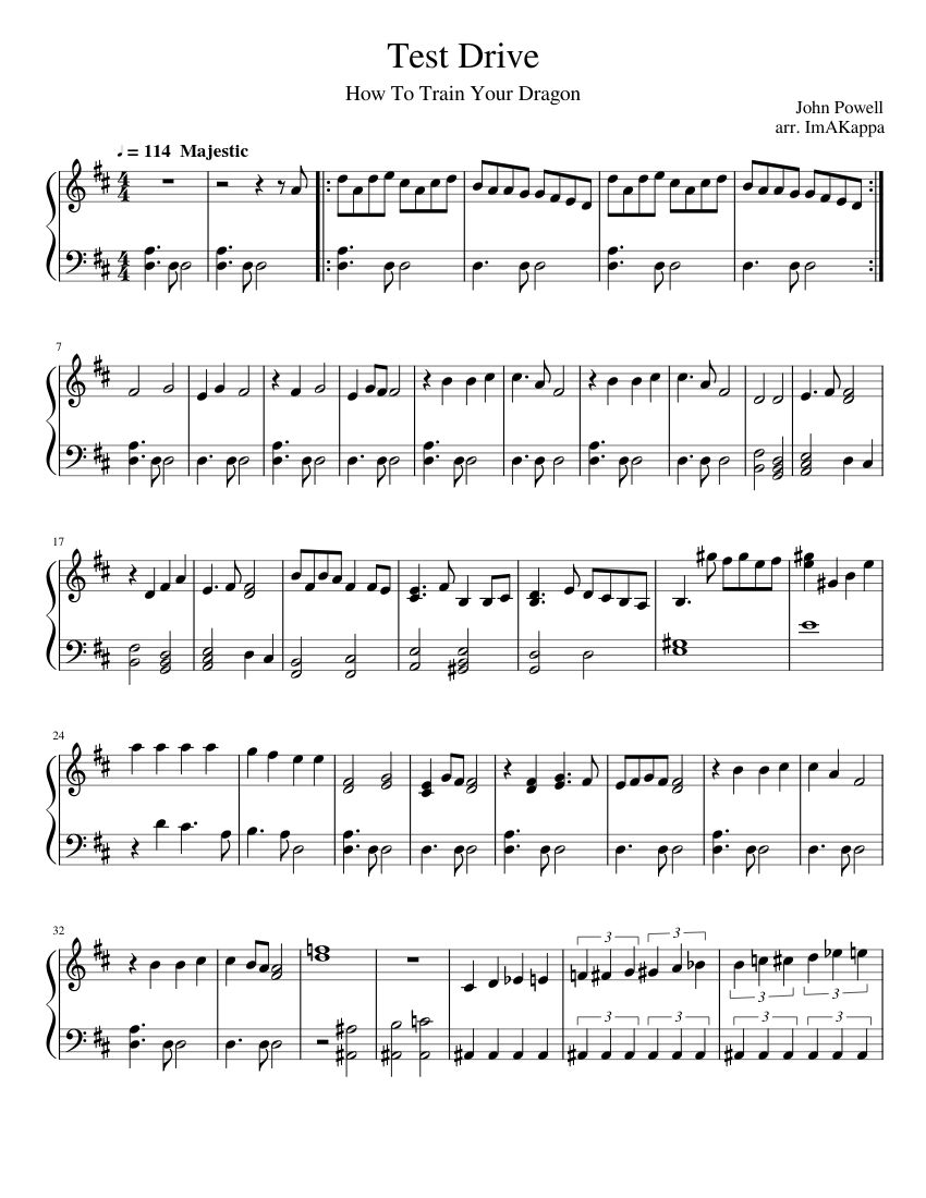Test Drive - John Powell (How To Train Your Dragon) [Easy] Sheet music ...