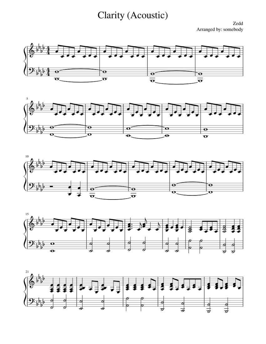 Clarity_(Acoustic)_I Sheet Music for Piano (Solo) Easy | MuseScore.com