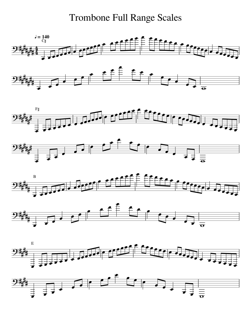 Trombone Full Range Scales Sheet Music for Trombone (Solo) | MuseScore.com
