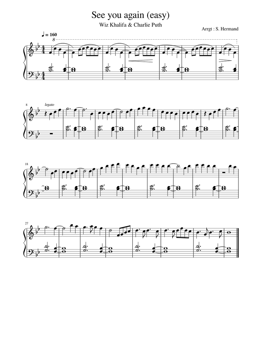 See you again easy de Wiz Khalifa Sheet Music for Piano (Solo ...