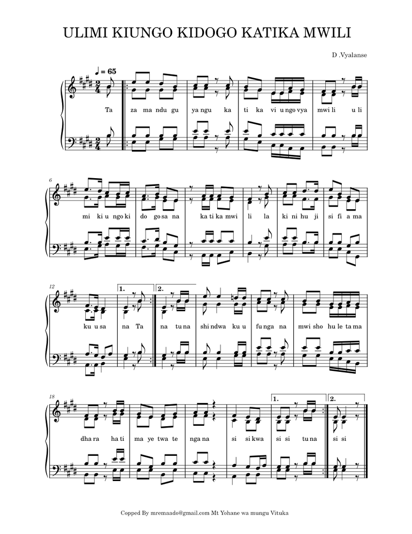 ULIMI KIUNGO KIDOGO KATIKA MWILI Sheet music for Piano (Solo) Easy ...