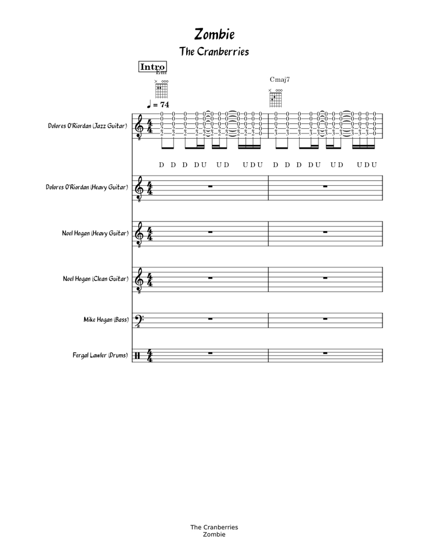 Zombie – The Cranberries Sheet Music and Tab with Chords for Piano ...