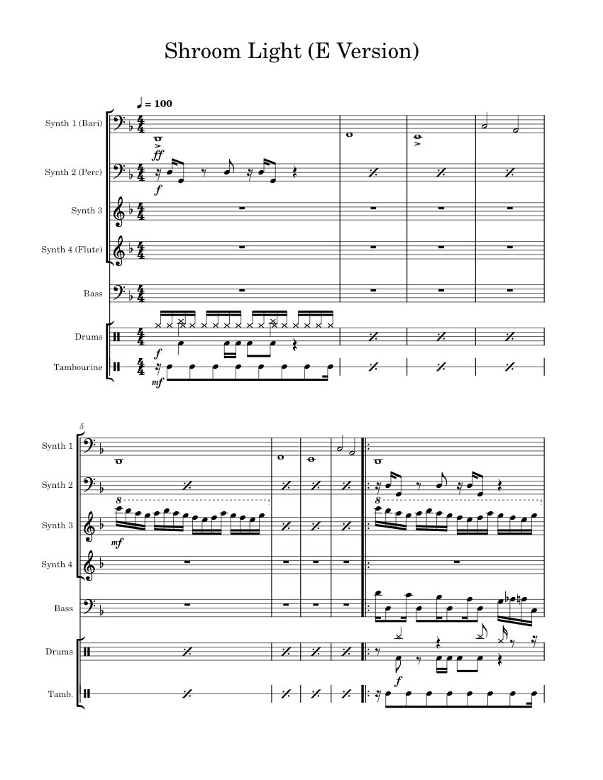 Shroom Light V2 Sheet music for Tambourine, Bass guitar, Drum group ...