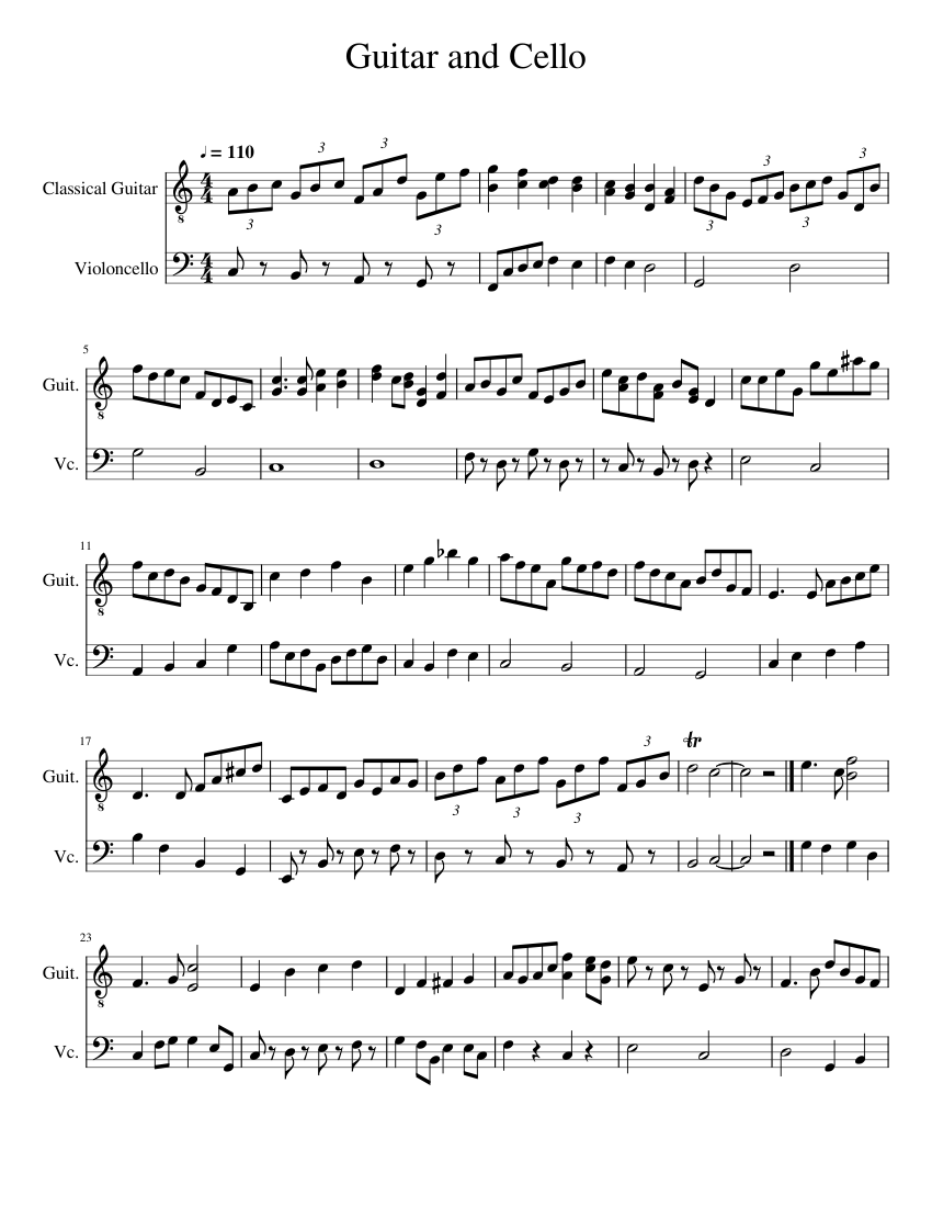 Guitar and Cello Sheet Music for Cello, Guitar (Mixed Duet) | MuseScore.com