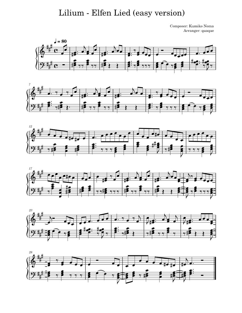 Lilium (Elfen Lied OST) – Elfen Lied Lilium Sheet music for Piano (Solo ...