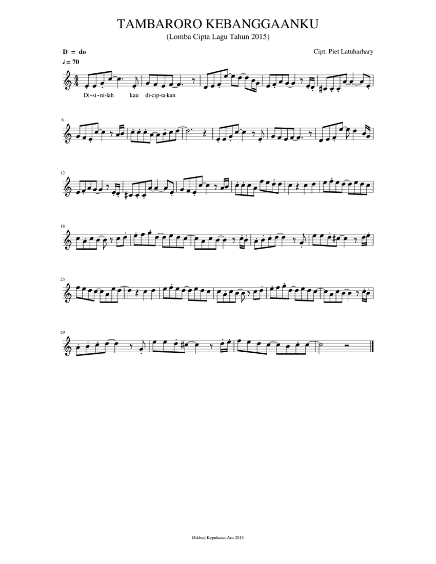 TAMBARORO KEBANGGAANKU Sheet music for Vocals (Solo) | Musescore.com