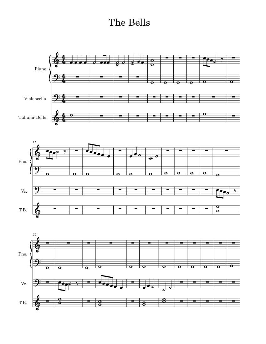 The Bells Sheet music for Piano, Cello, Tubular bells (Mixed Trio ...