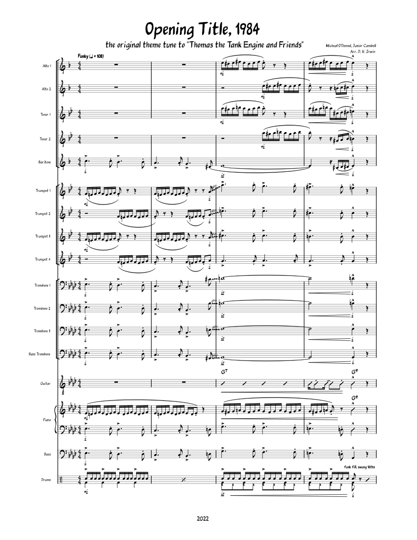 Opening Title 1984 Sheet Music for Piano, Trombone, Saxophone alto ...