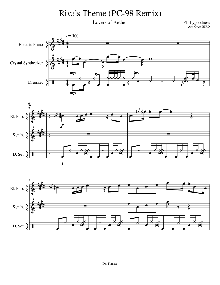 Rivals Theme Sheet Music for Piano, Drum group, Synthesizer (Mixed Trio ...