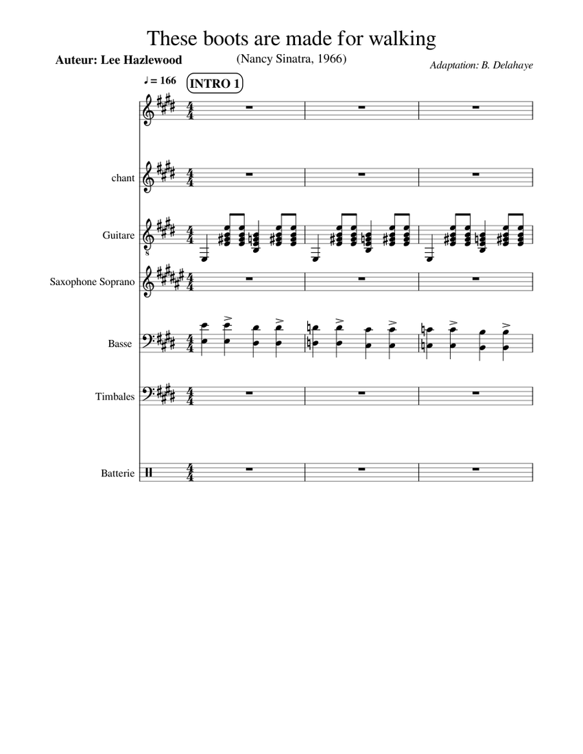 These boots are made for walking Sheet Music for Piano, Organ, Timpani ...
