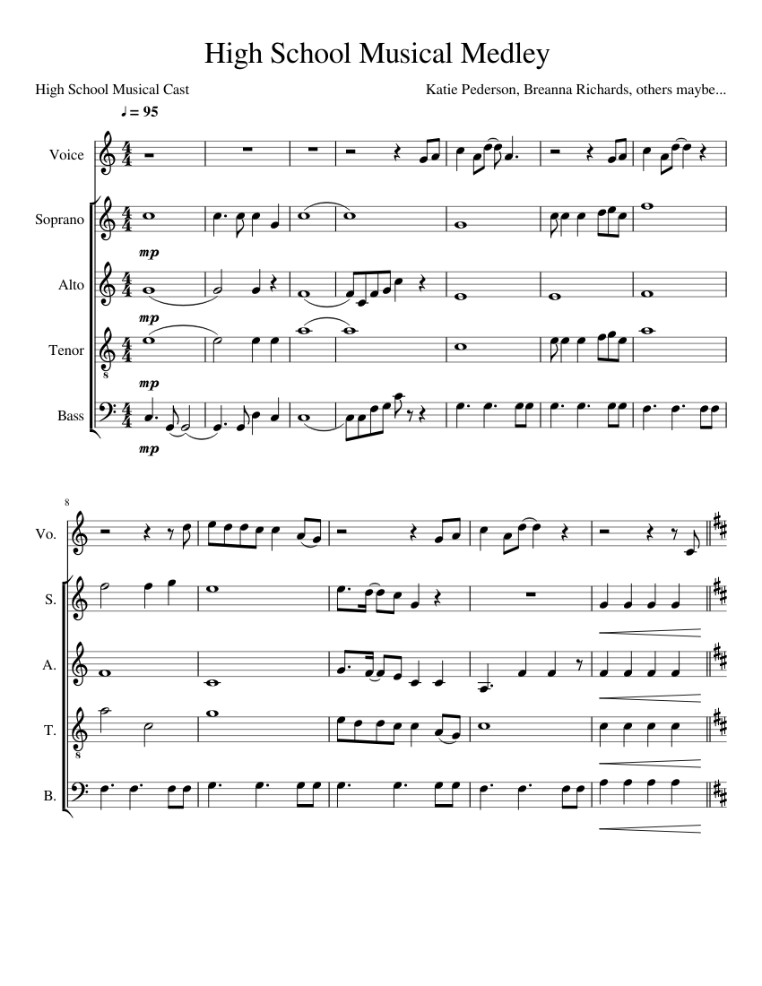 High School Musical Medley Sheet music for Soprano, Alto, Tenor, Bass ...