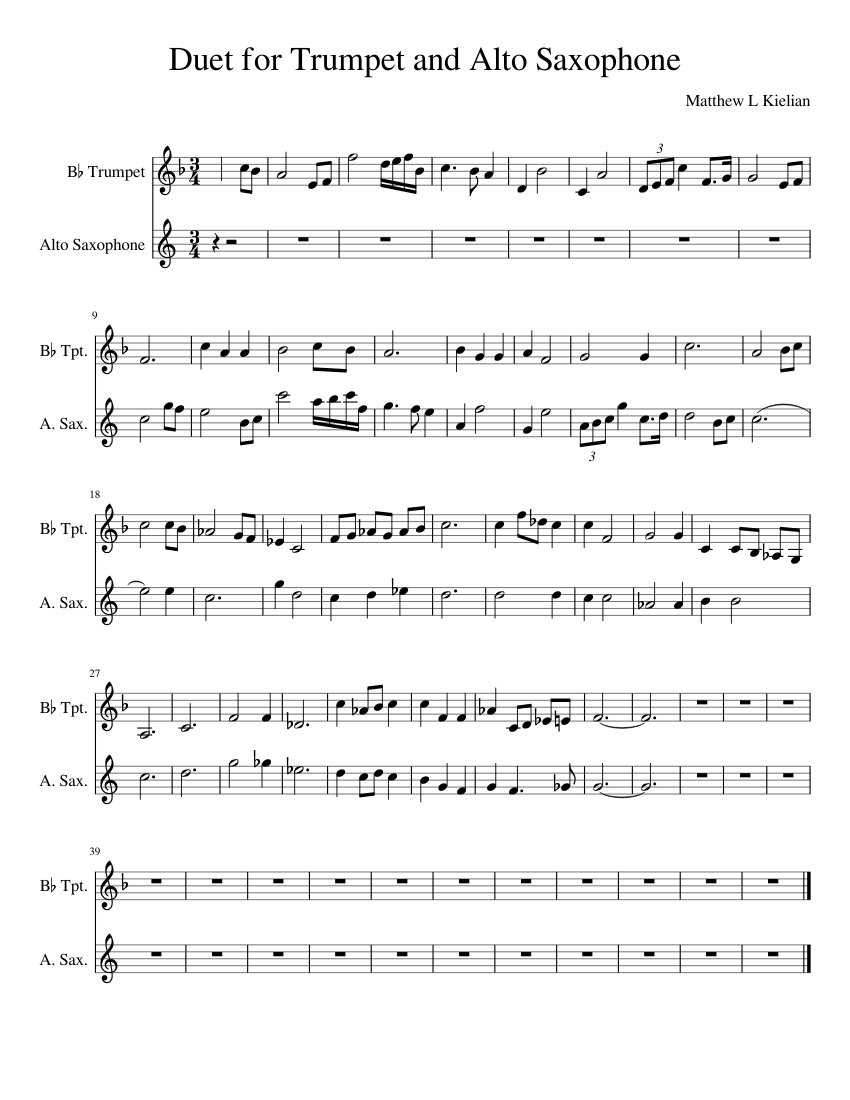 Duet for Trumpet and Alto Saxophone Sheet Music for Saxophone alto ...