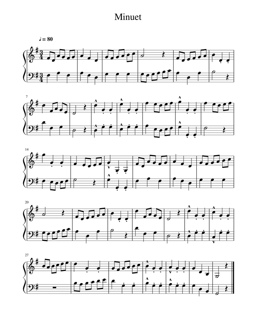 Minuet Sheet music for Piano (Solo) Easy | Musescore.com