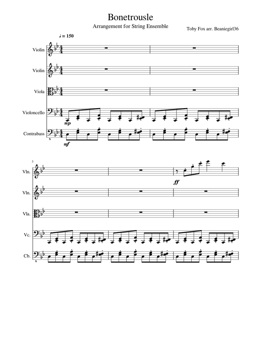 Bonetrousle (Undertale) for String Ensemble Sheet music for Contrabass ...