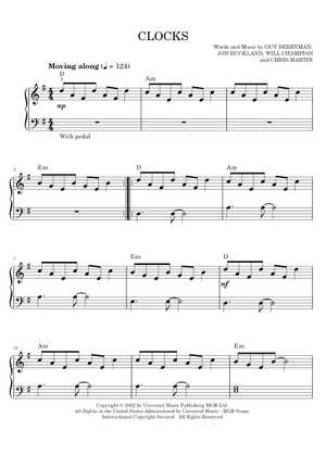 Play Official version of Clocks Sheet Music by Coldplay for Piano ...