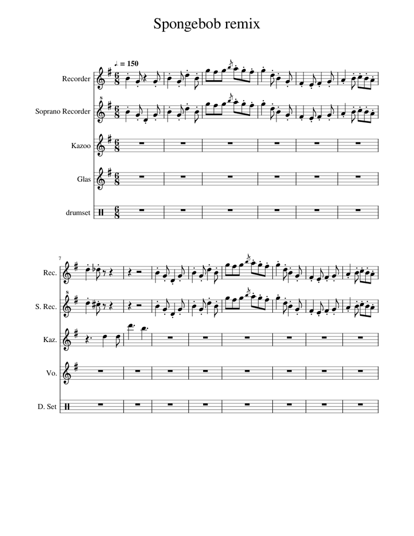 Spongebob trap remix Sheet music for Vocals, Kazoo, Drum group ...