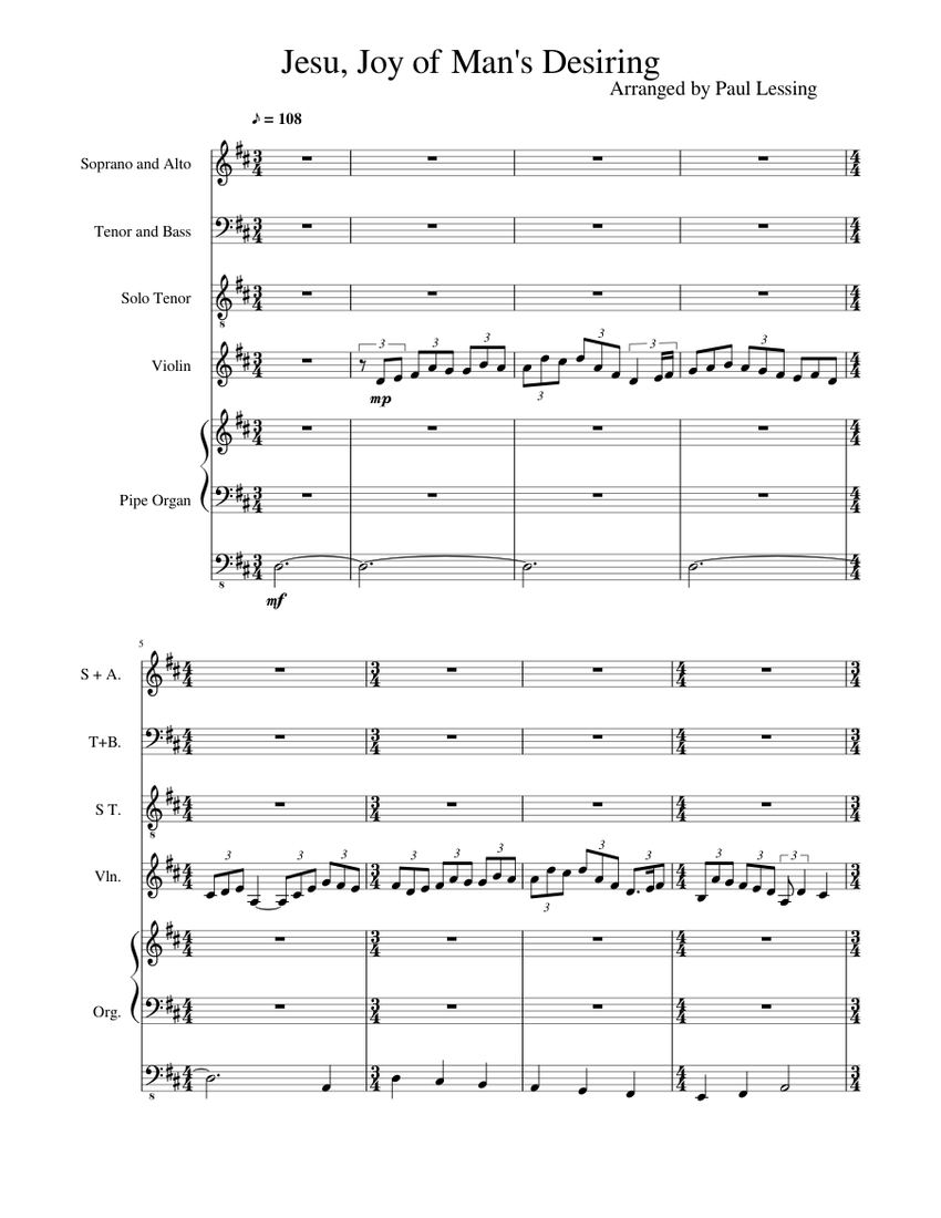 Jesu joy of man s desiring Sheet Music for Soprano, Tenor, Bass voice ...