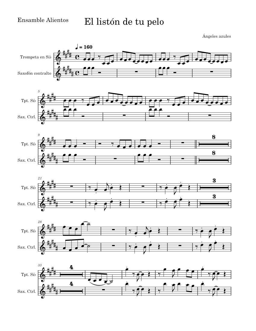 El Listón De Tu Pelo – Angeles Azules (Ensamble Alientos) Sheet music ...