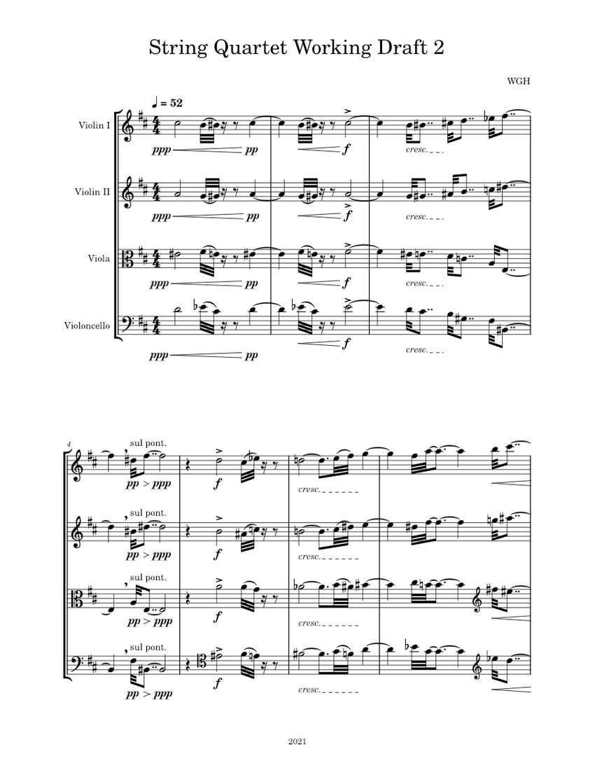 String_Quartet_Working_Draft Sheet Music for Violin, Viola, Cello ...