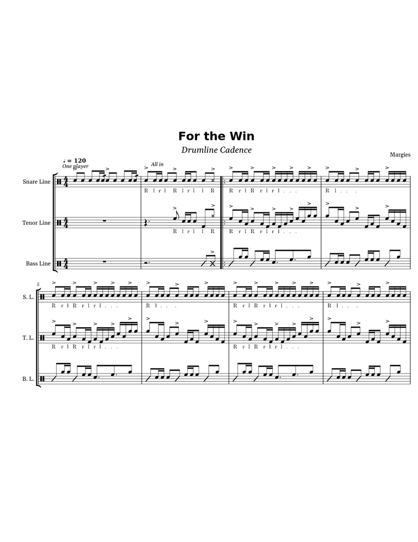 For the Win - Drumline Cadence Sheet music for Snare drum, Tenor drum ...