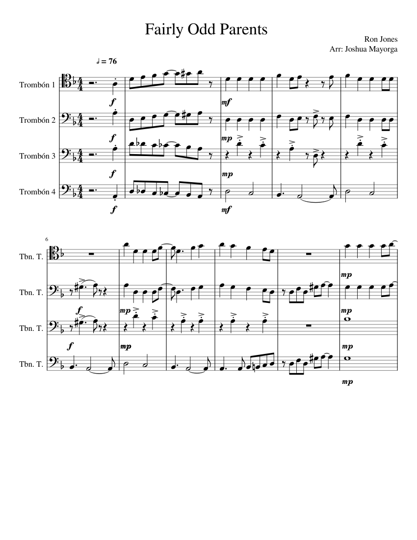Fairly Odd ParentsArrg Sheet music for Trombone tenor (Mixed Quartet ...