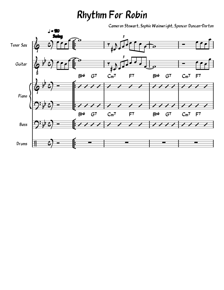 Rhythm For Robin Sheet music for Piano, Saxophone tenor, Guitar, Bass ...