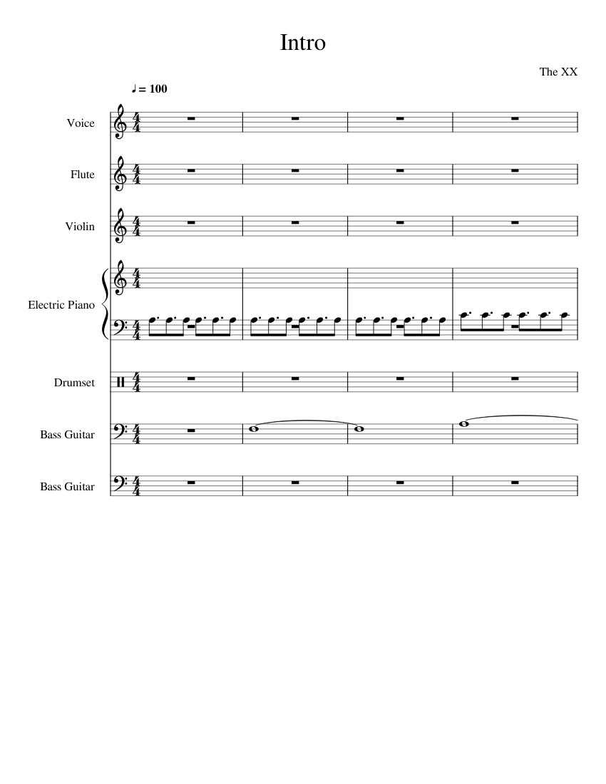 Intro by the xx Sheet music for Piano, Vocals, Flute, Violin & more ...
