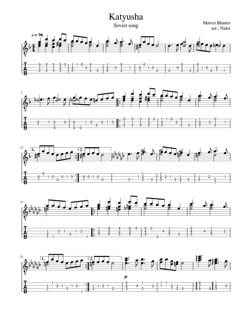 Katyusha ~ ukulele Sheet Music and Tab for Ukulele (Solo) | MuseScore.com
