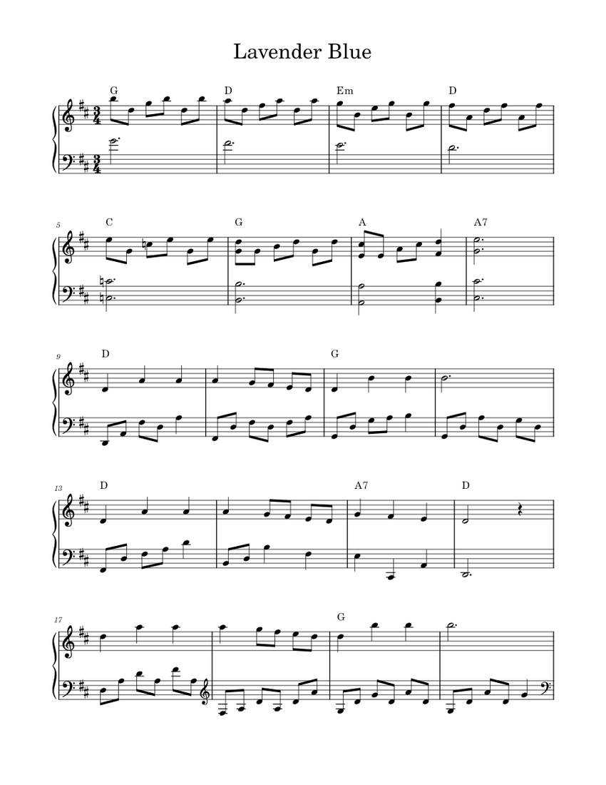 Lavender Blue Sheet Music with Chords for Piano (Solo) Easy | MuseScore.com