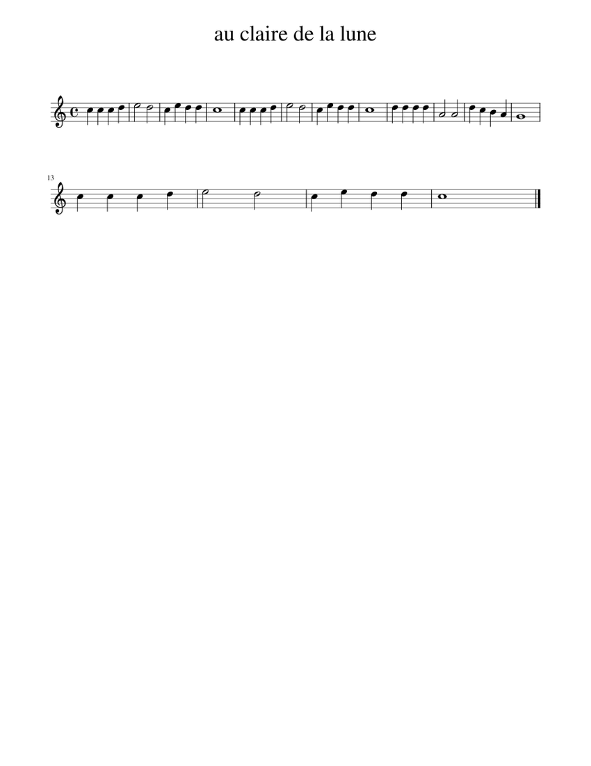 au claire de la lune Sheet Music for Piano (Solo) Easy | MuseScore.com