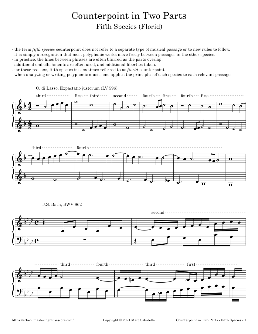 Counterpoint in Two Parts: Fifth Species Sheet music for Piano (Solo ...