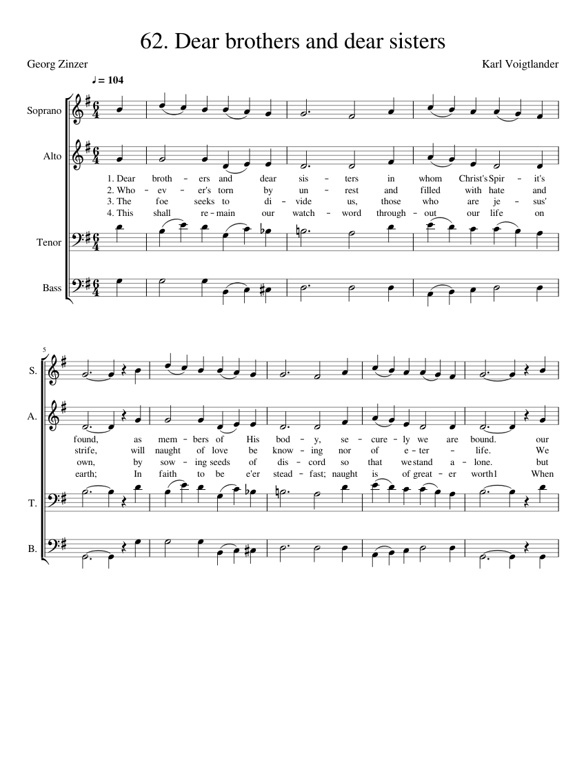 62 Dear brothers and dear sisters (organ) Sheet music for Soprano, Alto ...