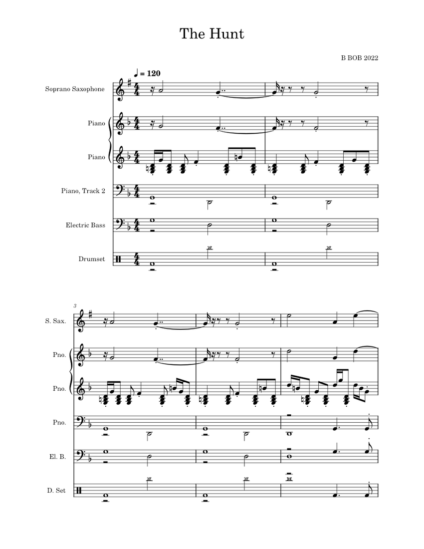 The Hunt Sheet music for Piano, Bass guitar, Drum group, Saxophone ...