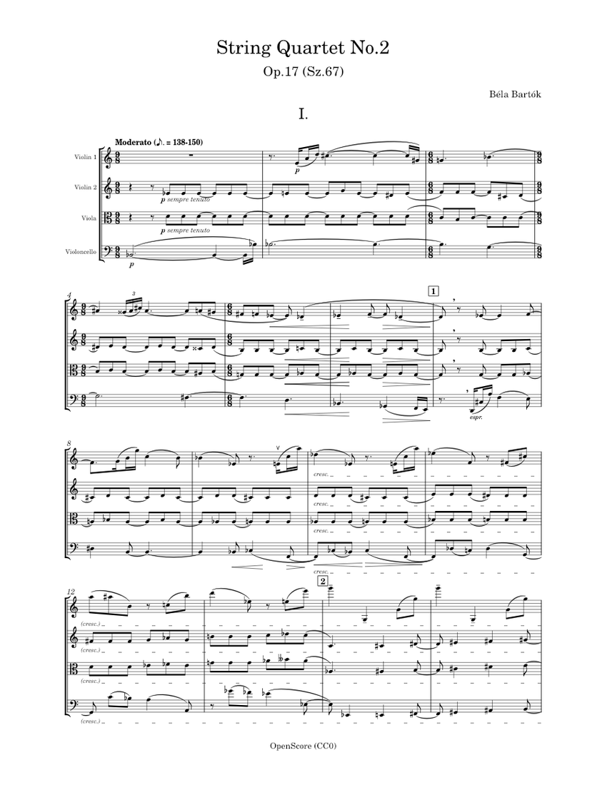 String Quartet No.2, Sz.67 – Béla Bartók – TEMPLATE 2 Sheet music for ...