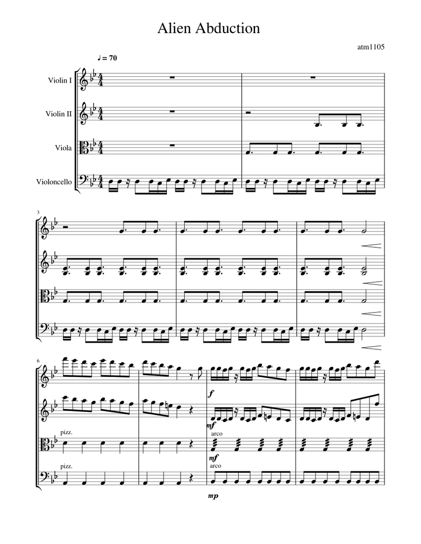Alien Abduction Sheet Music for Violin, Viola, Cello (String Quartet ...