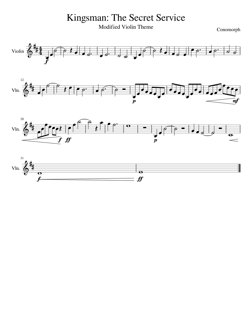 Kingsman: The Secret Service Sheet music for Piano, Violin (Solo ...