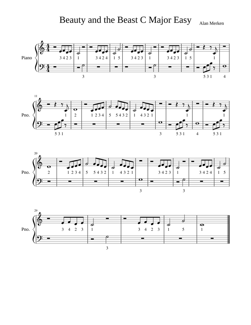 Beauty and the Beast – Alan Menken Beauty and the Beast Easy Sheet ...