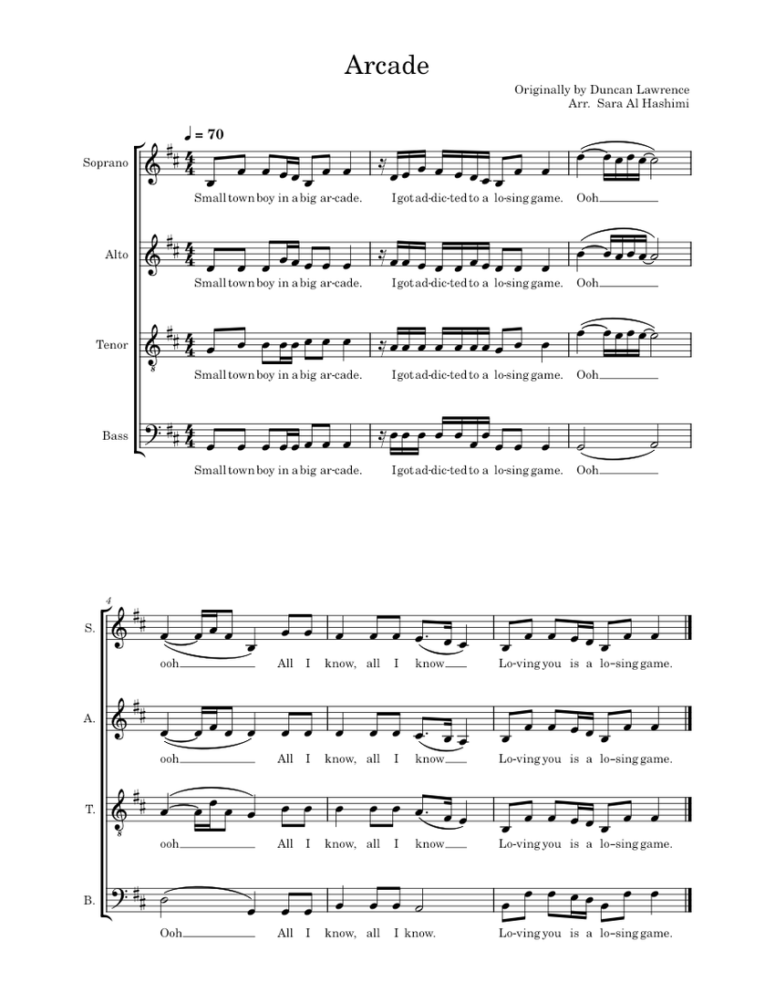 Arcade Sheet music for Soprano, Alto, Tenor, Bass voice (A Capella ...