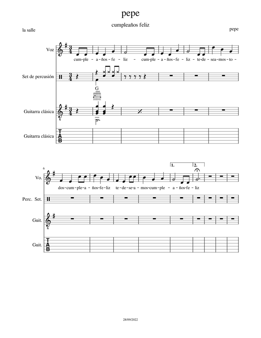 pepe Sheet music for Vocals, Guitar, Drum group (Mixed Quartet ...