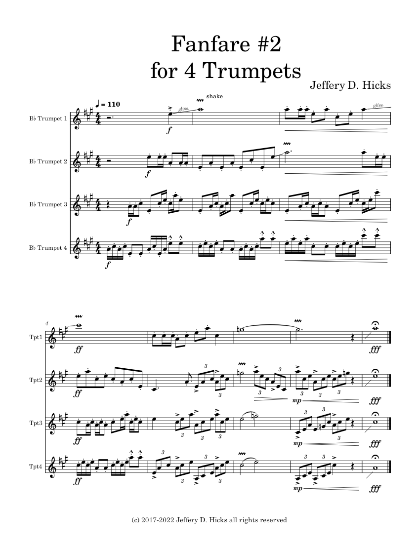 Fanfare #2 for 4 Trumpets Sheet music for Trumpet in b-flat (Brass Quartet) | Musescore.com