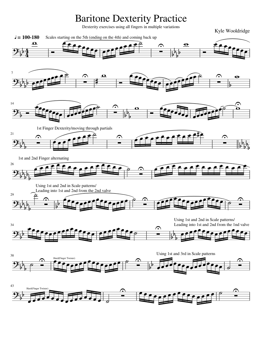 Baritone Dexterity Practice (Multiple Fingers) Sheet music for Trombone ...