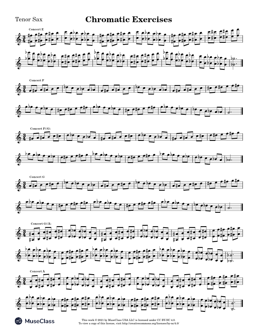 Chromatic Exercises for Tenor Sax Sheet Music for Saxophone tenor (Solo ...
