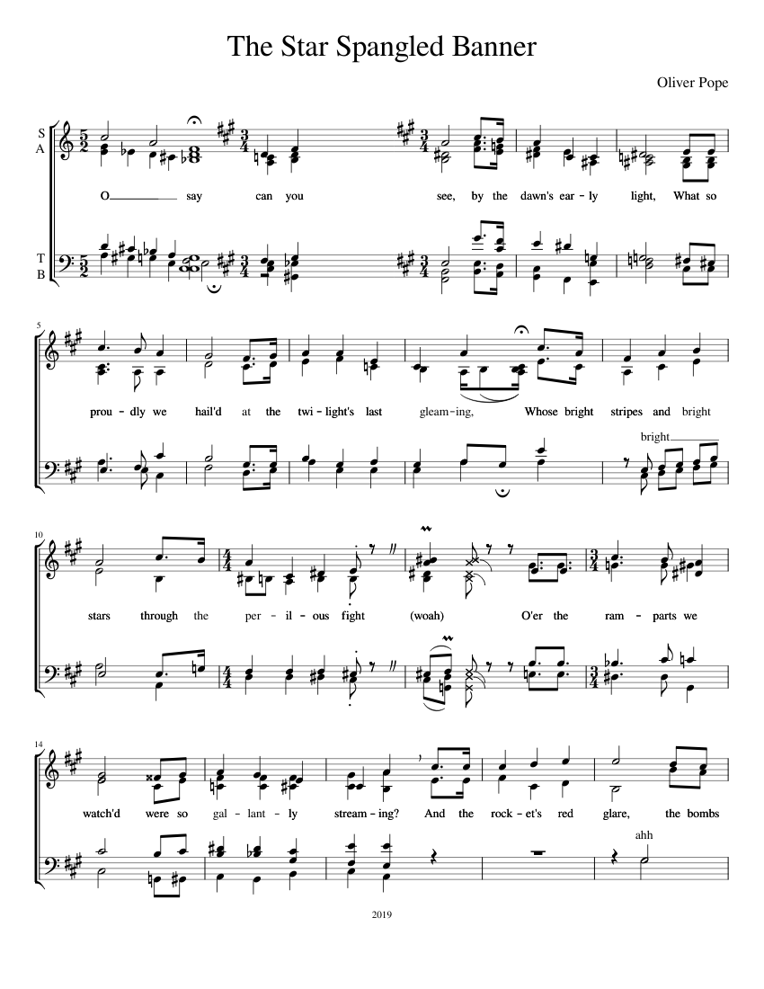 The Star Spangled Banner Sheet Music for Female, Male (Choral ...