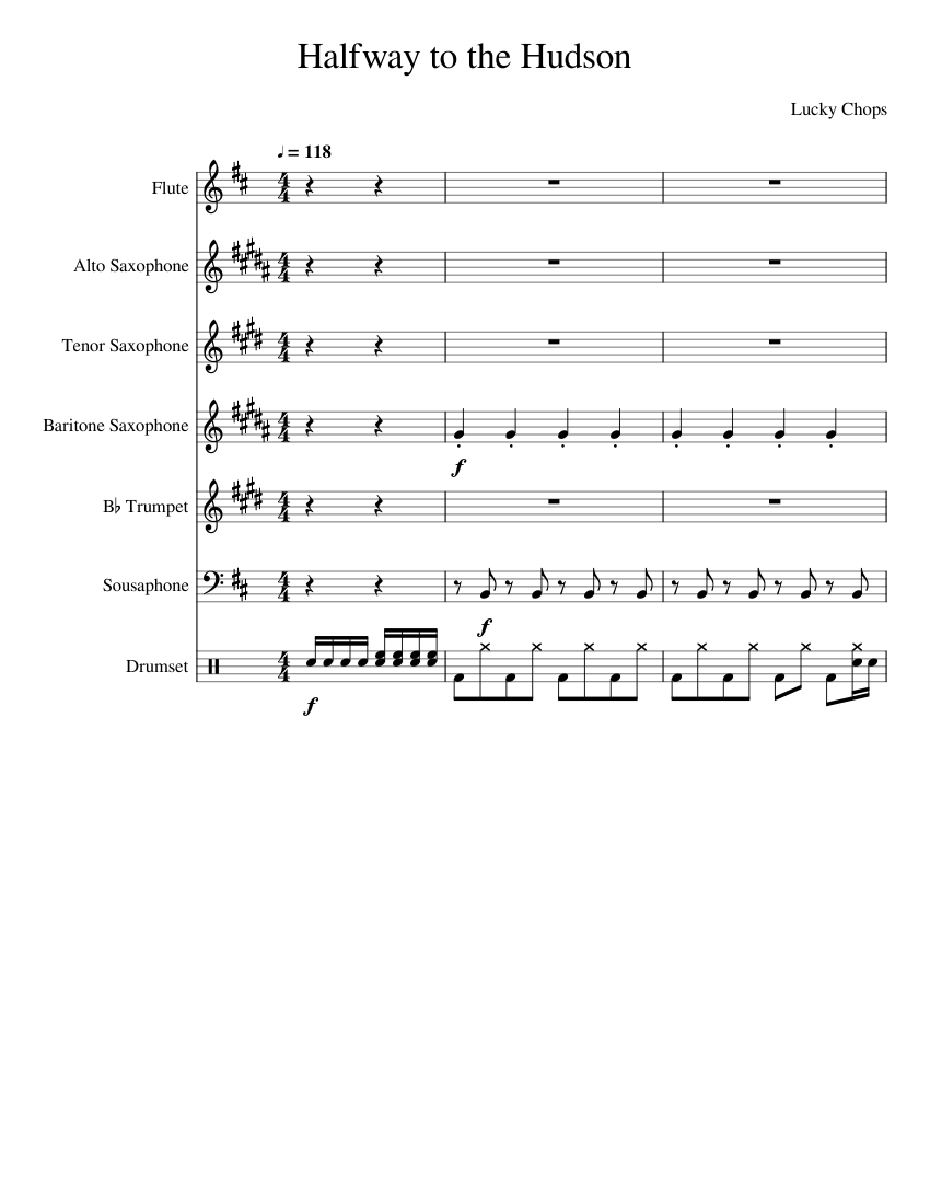 Halfway to the Hudson Sheet music for Flute, Saxophone alto, Saxophone ...
