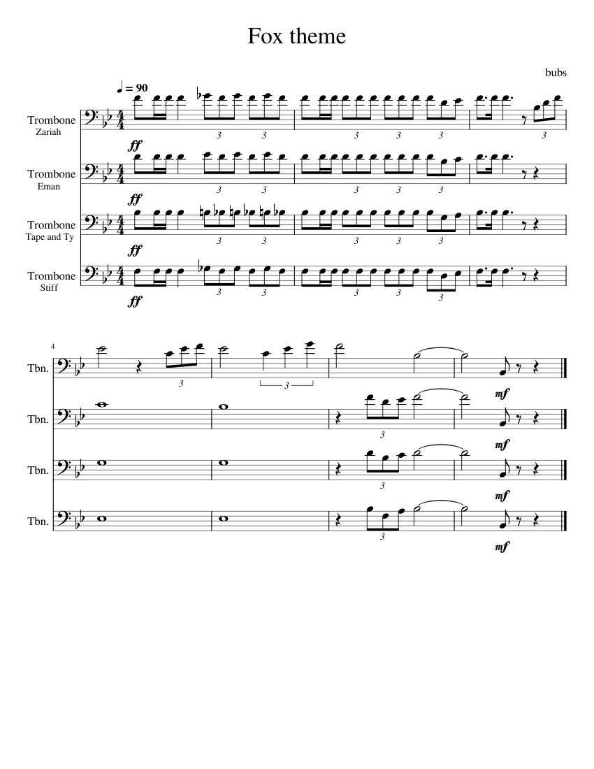 Fox theme Sheet music for Trombone (Mixed Quartet) | Musescore.com